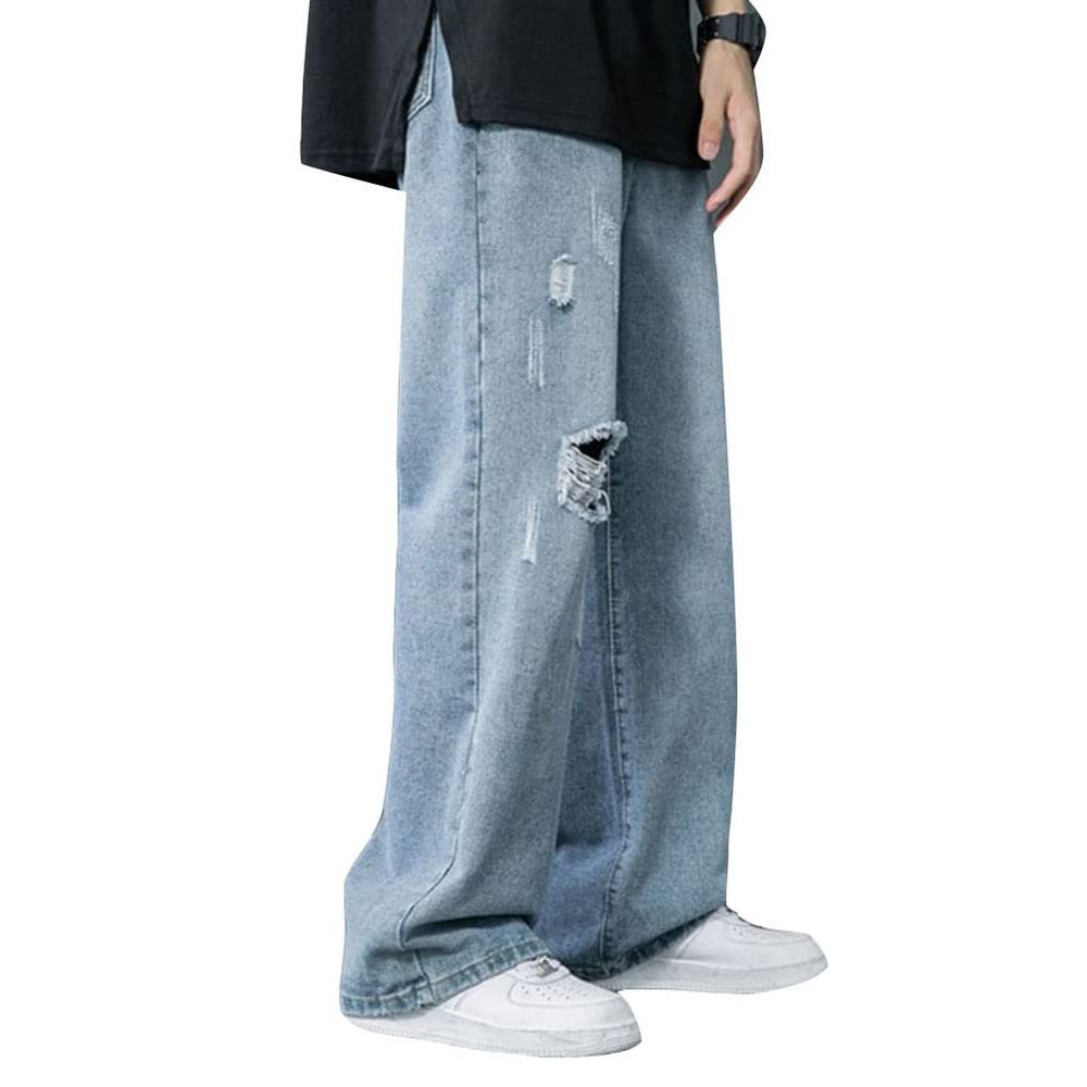 Guocu Vintage Baggy Fit Destroyed Koyu Mavi Erkek Kot Pantolon ...
