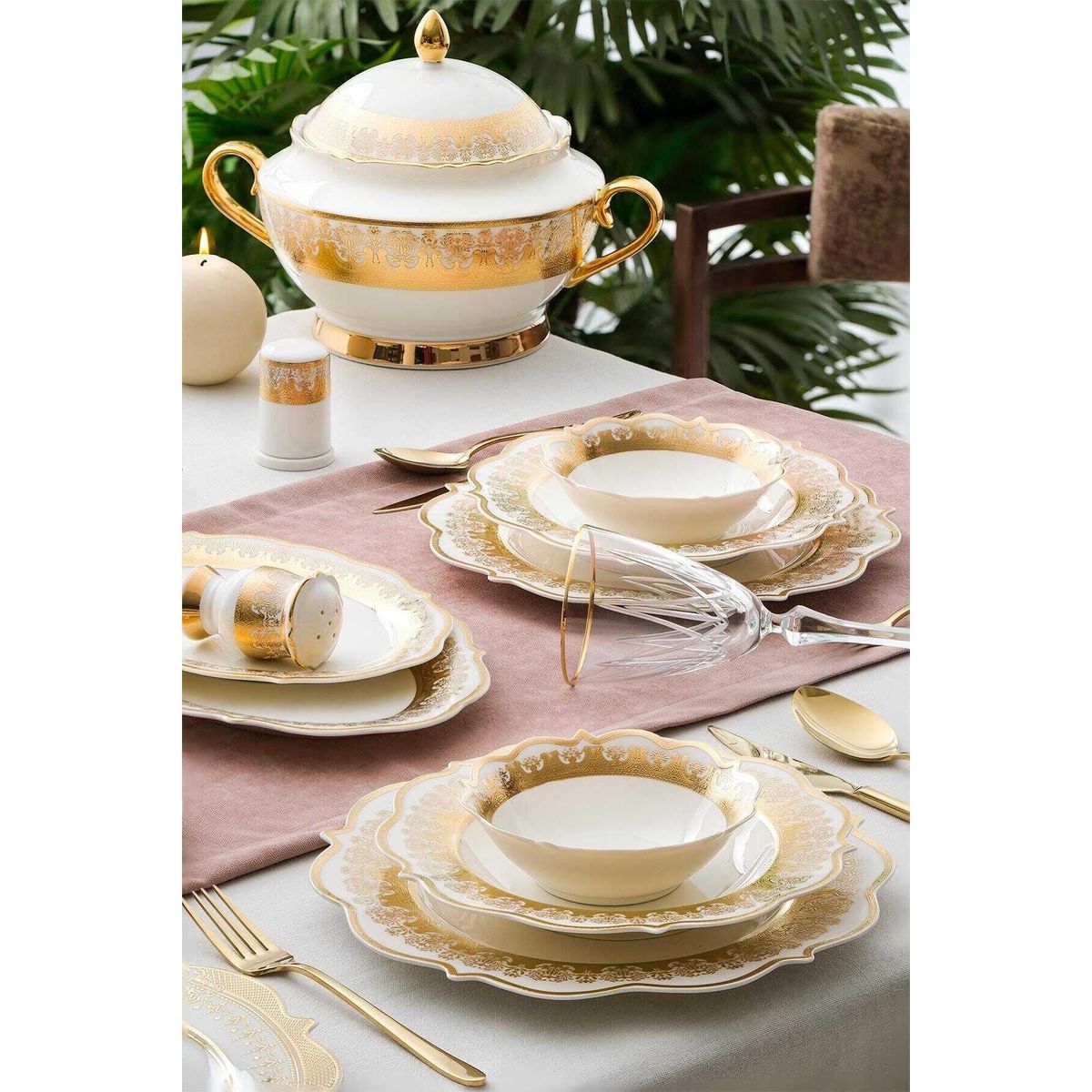 Acar 6262 Helena 60 Parça Bone China Emboss Gold 12 Kişilik Yemek ...