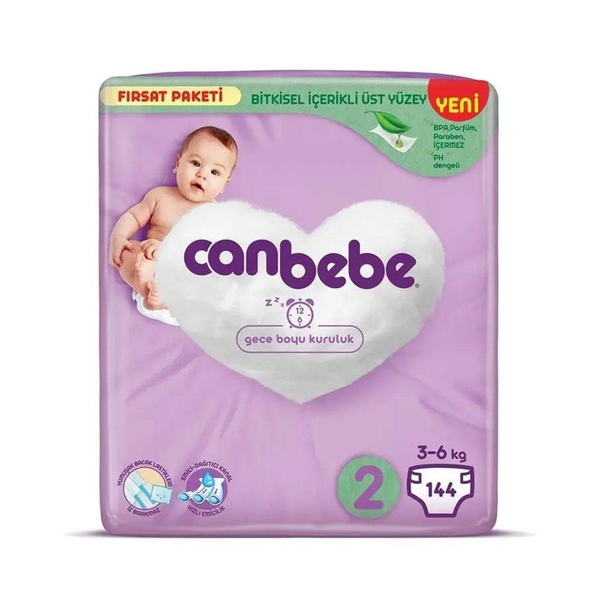 Canbebe 3-6 kg Fırsat Paketi 144 Adet 2 Beden Bebek Bezi Çeşitleri ve ...