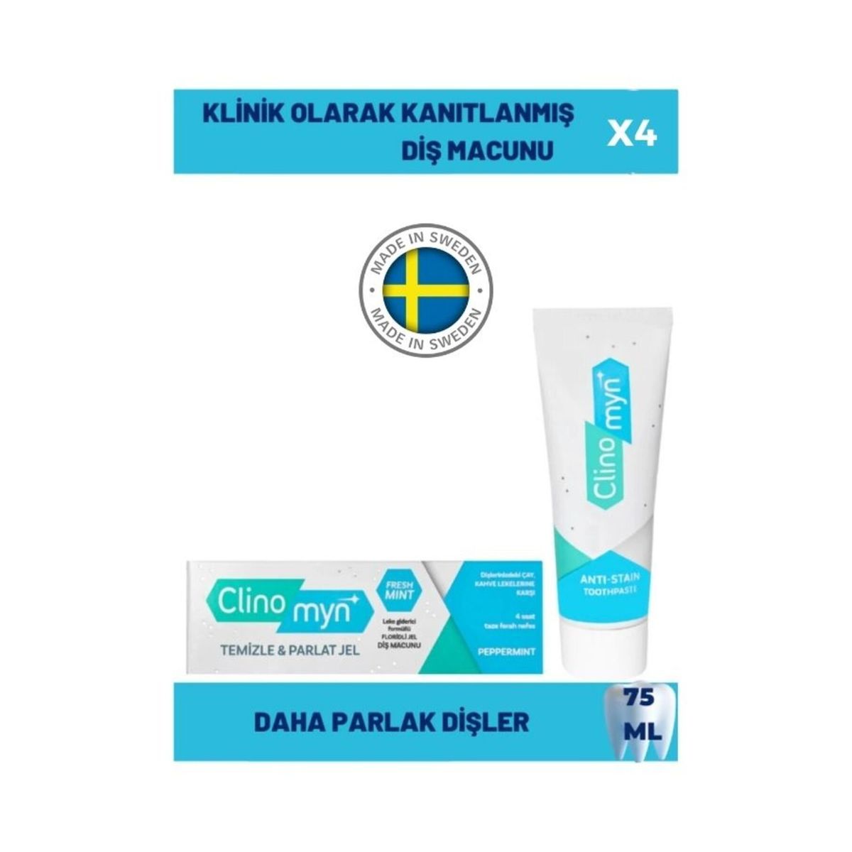 Clinomyn 4x75 ml Fresh Diş Beyazlatan ve Parlatan Jel Diş Macunu Fiyatları