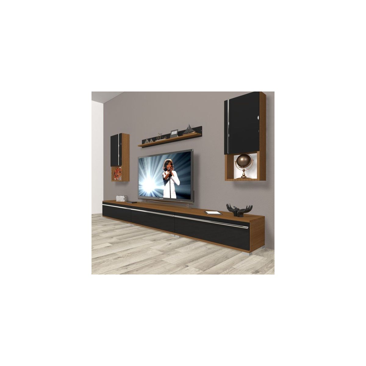 Decoraktiv Eko 270TA Mdf Ceviz Siyah Tv Ünitesi Fiyatları