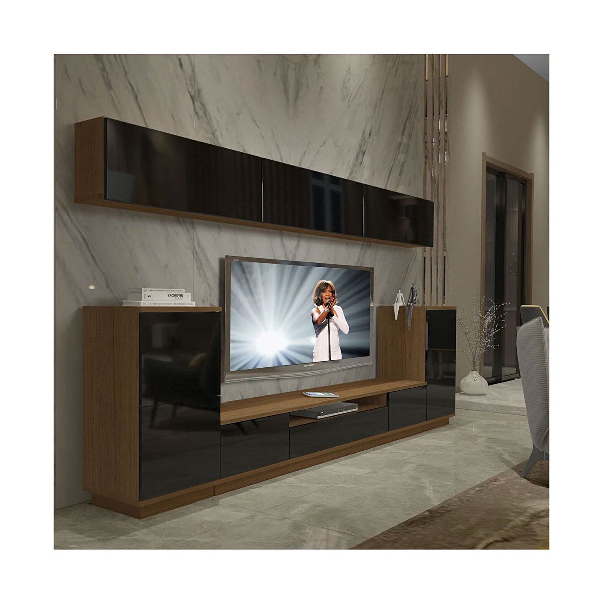 Decoraktiv Trendstyle 9s Mdf Ceviz-Siyah Tv Ünitesi Fiyatları