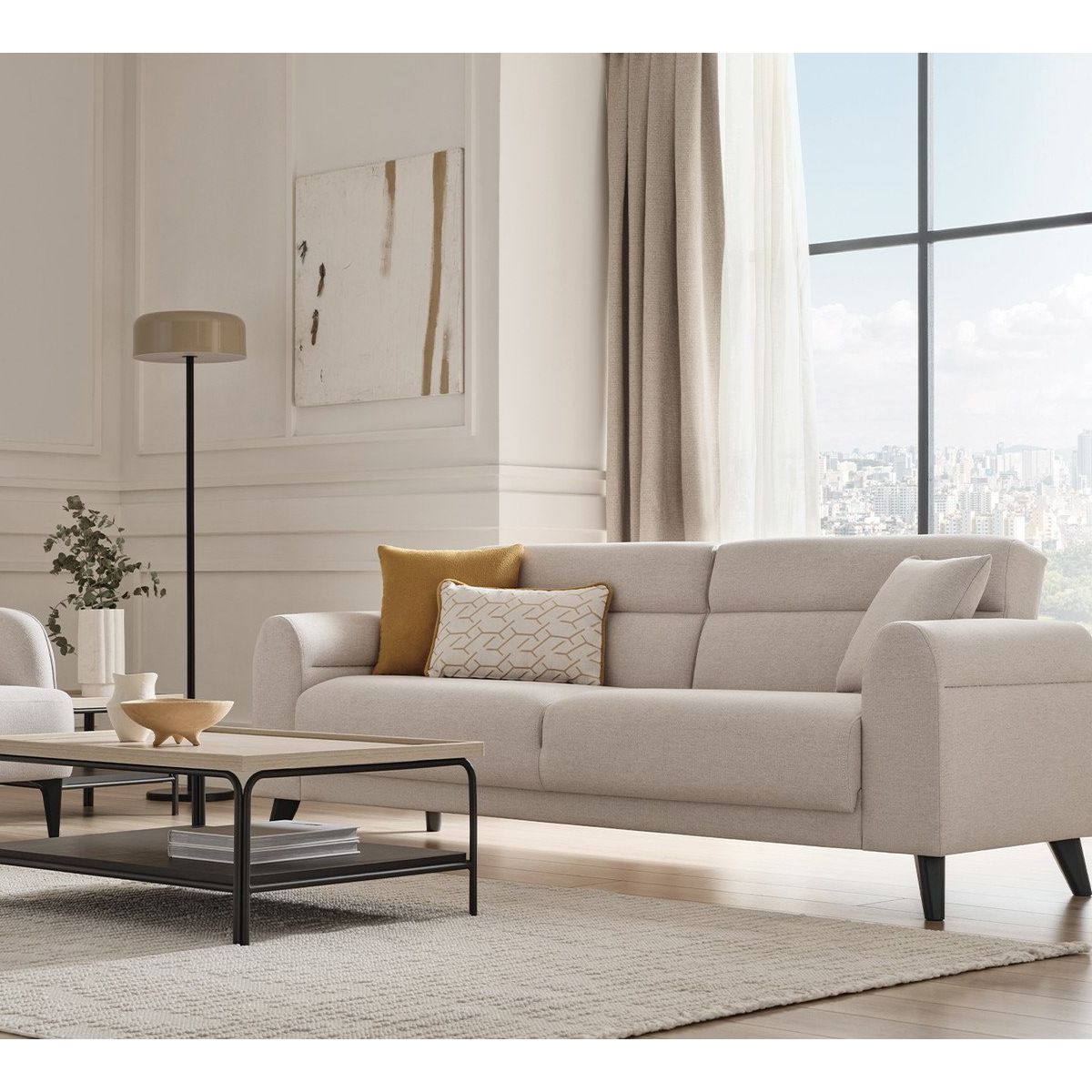 Enza Home Paloma 55701 Krem 3'lü Yataklı Koltuk Fiyatları