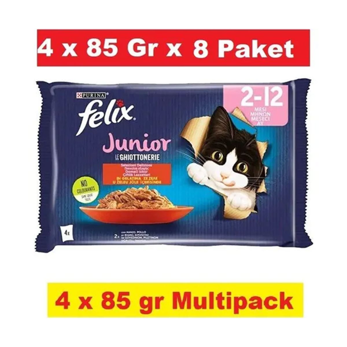 Felix 4X8X85 Gr Multipack Sığır ve Tavuk Etli Yavru Kedi Yaş Maması ...