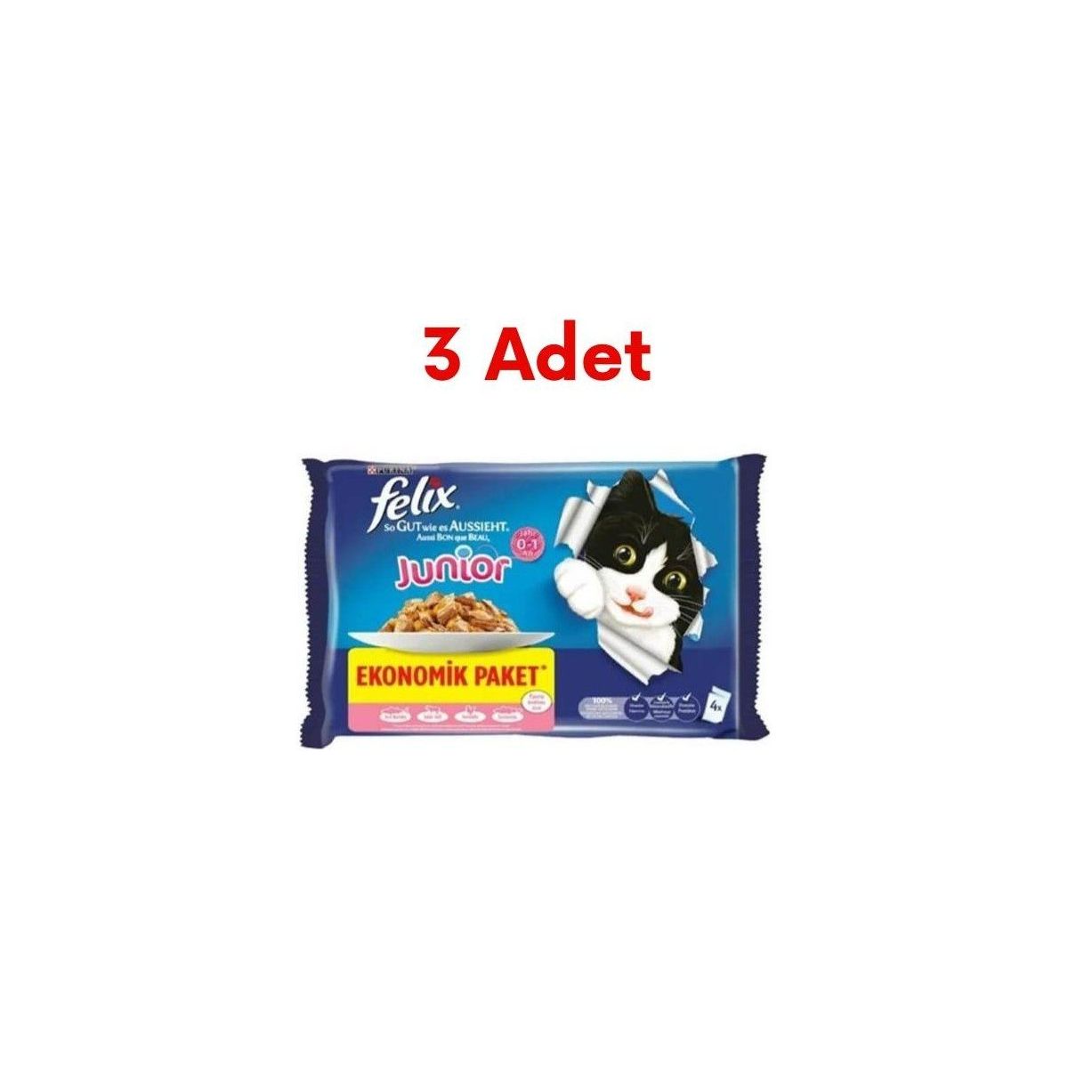 Felix Sığır ve Tavuk Etli Multipack 3'lü Paket 12x85 gr Yavru Kedi Yaş ...