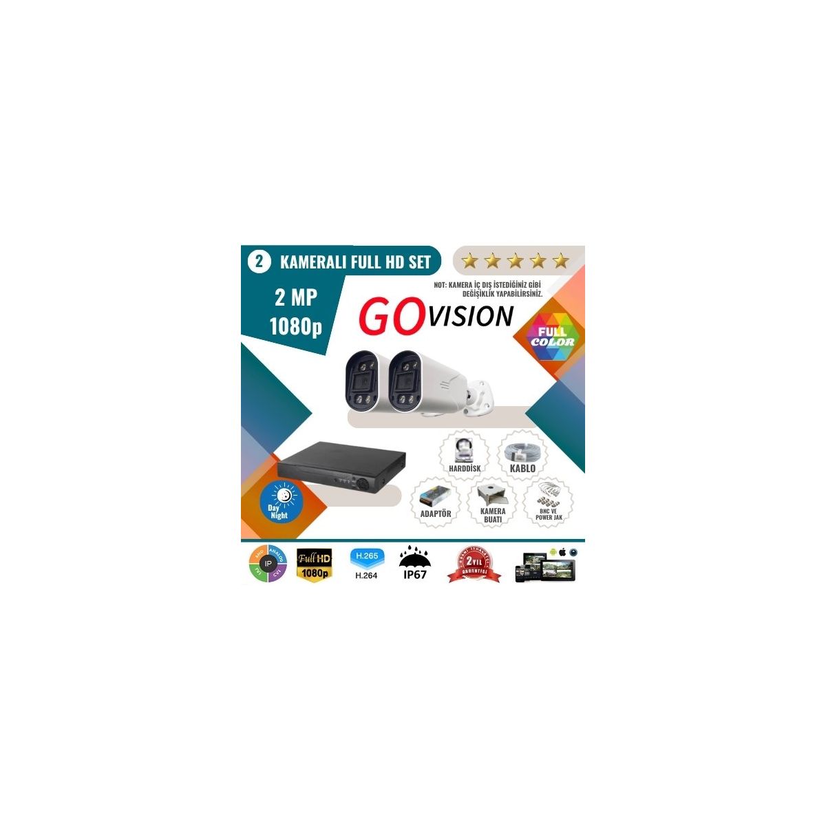 GoVision 10 TB 2'li 2 MP Full HD Gece Görüşlü Kayıt Cihazı Dahil AHD ...