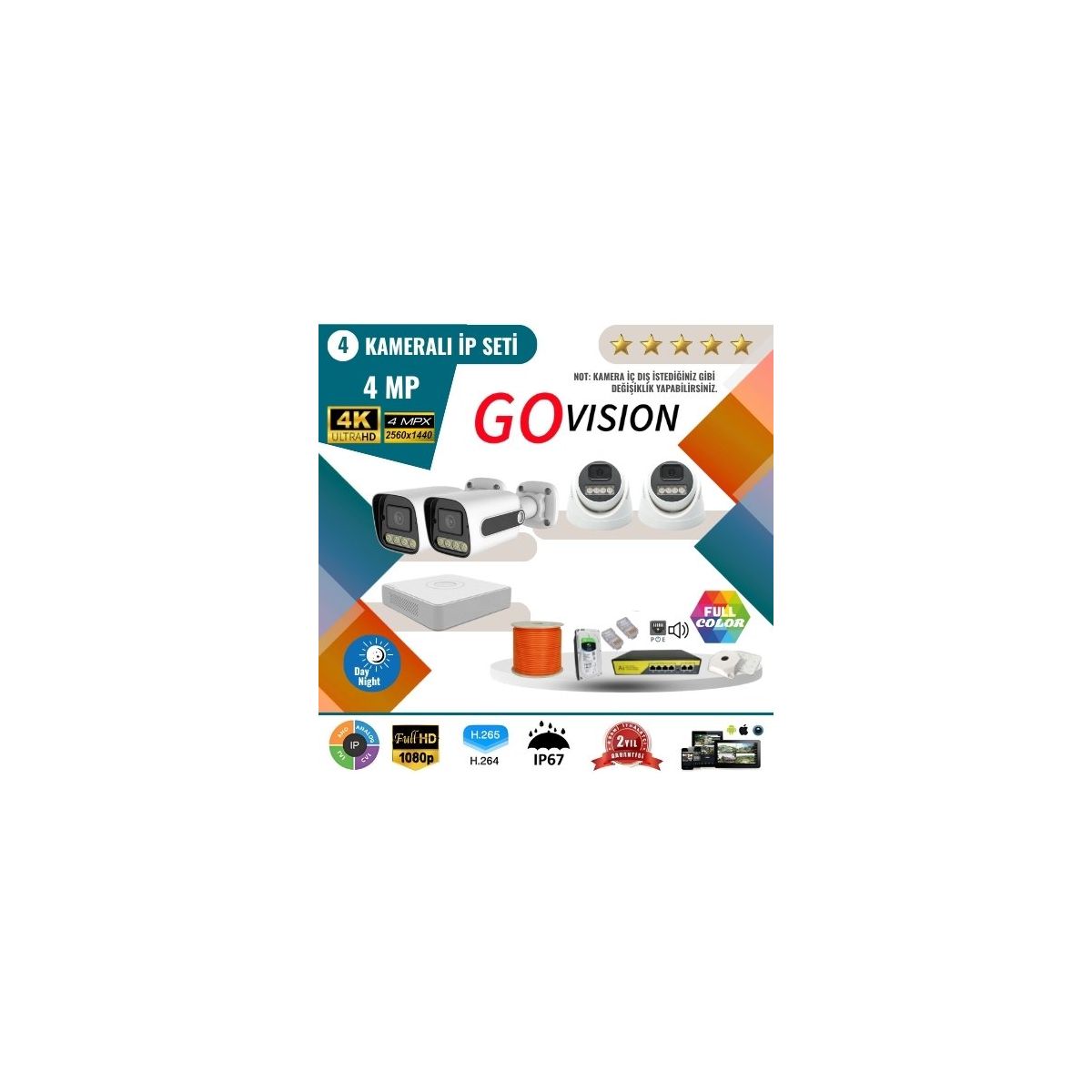 GoVision 6 TB 4 MP 4 Adet 4K Ultra HD IP Gece Görüşlü Dış Mekan Uyumlu ...