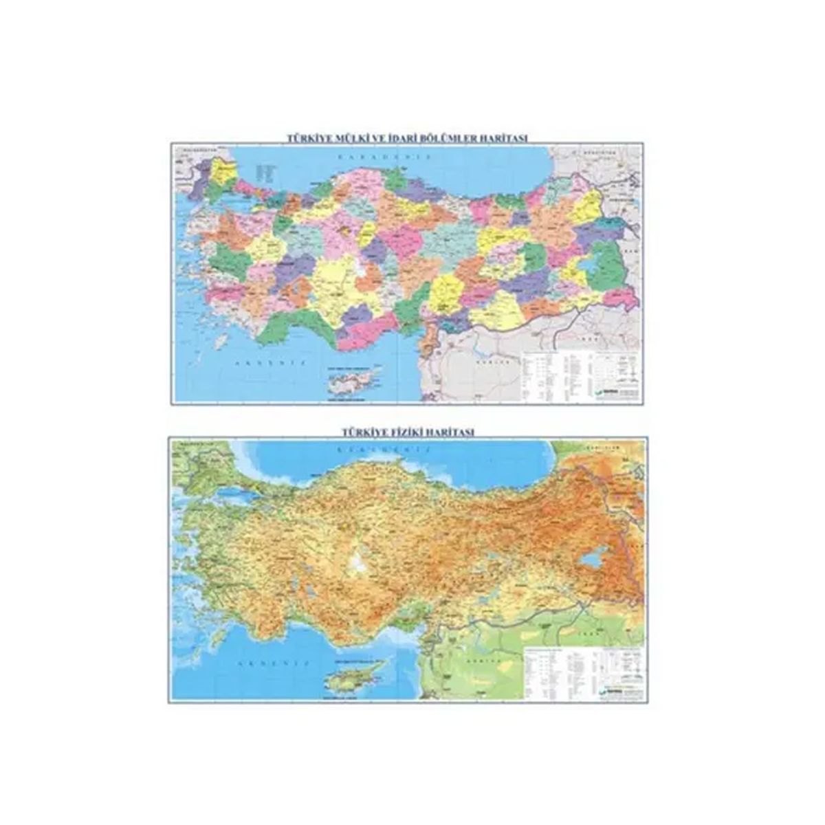 Fiziki Harita Panda Turkiye Siyasi + Fiziki Citali Harita 70x100