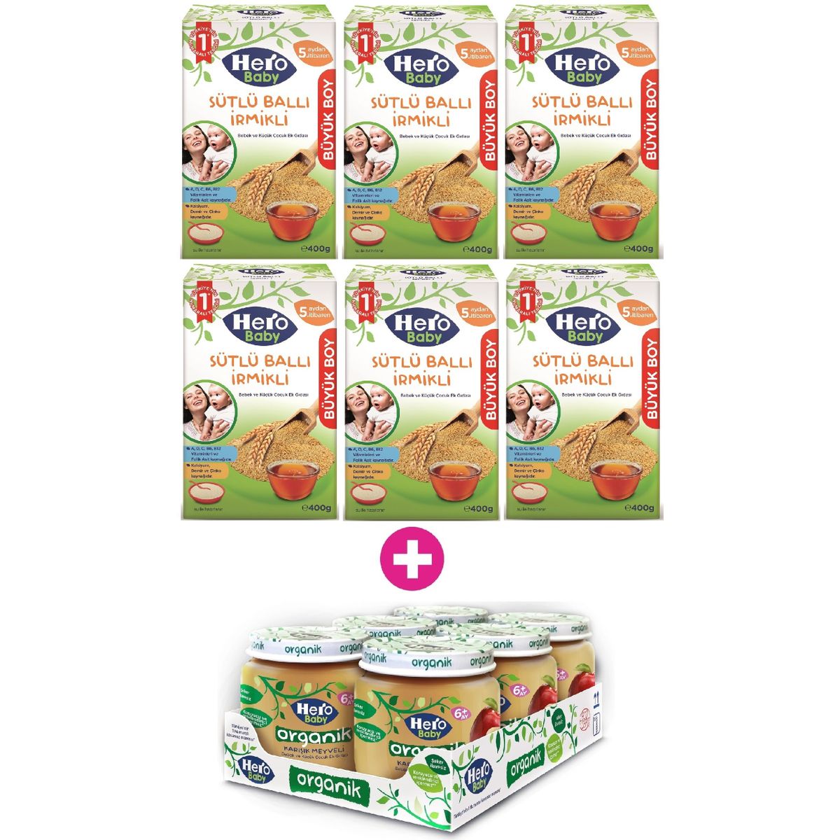 Hero Baby 6x400 gr Sütlü Ballı İrmikli Kaşık Maması + 6 Adet Kavanoz ...