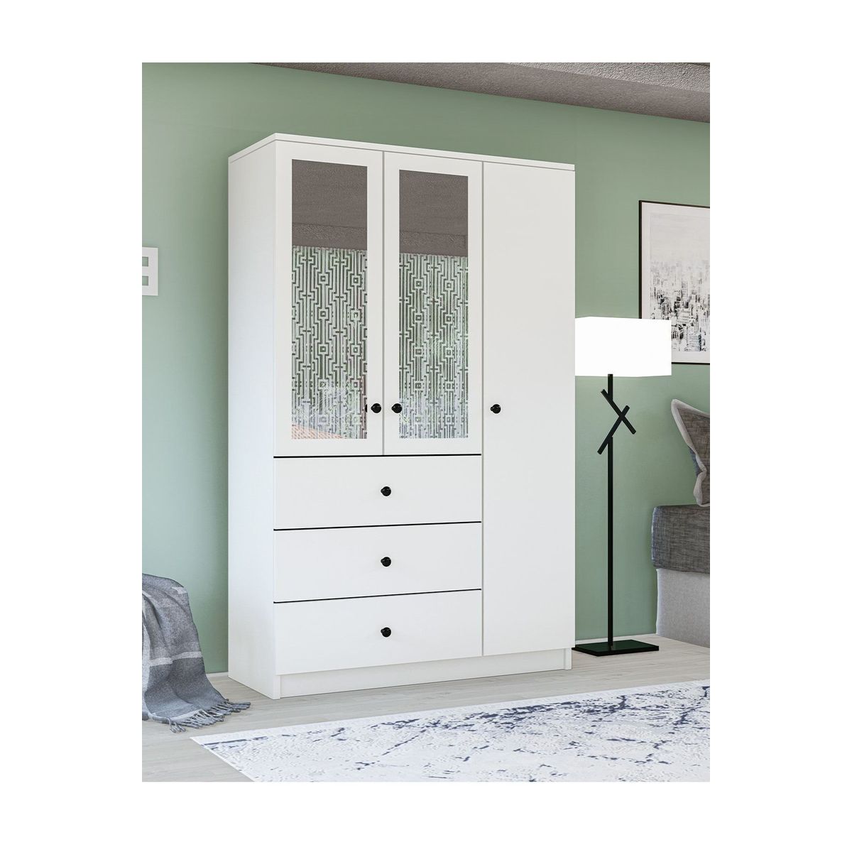 Metalia GM 310 Ece Lüx 3 Kapı 3 Çekmeceli Aynalı Düğme Kulplu Gardırop ...