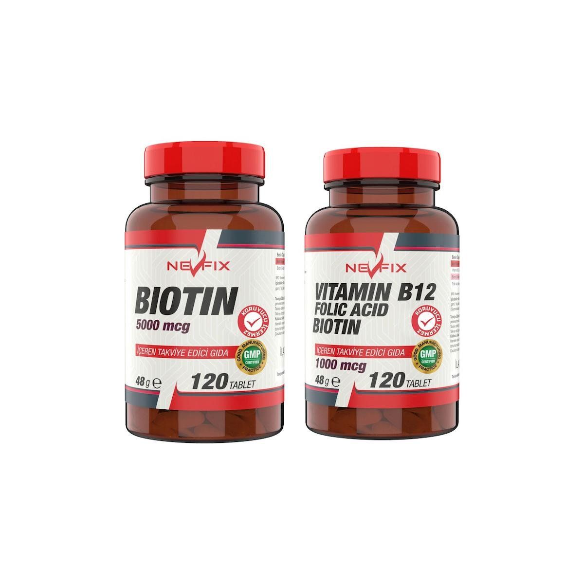 Nevfix Biotin 5000 mcg 120 Tablet + Vitamin B12 Folic Acid Biotin 120 ...