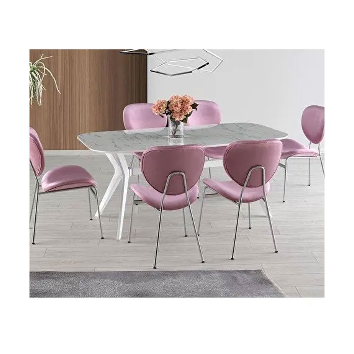 Sweet Home Eliz 90x180 cm Sabit Marmo H.G Salon Masası + 6 Adet Teo ...