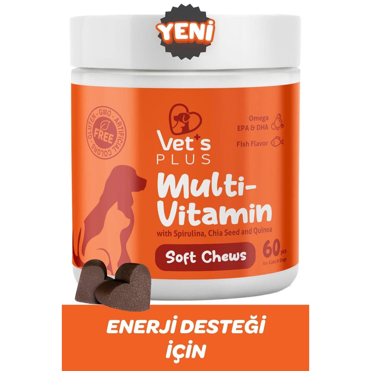 Vet's Plus Multi-Vitamin Kedi ve Köpekler İçin Spirulinalı Vitamin 60 ...