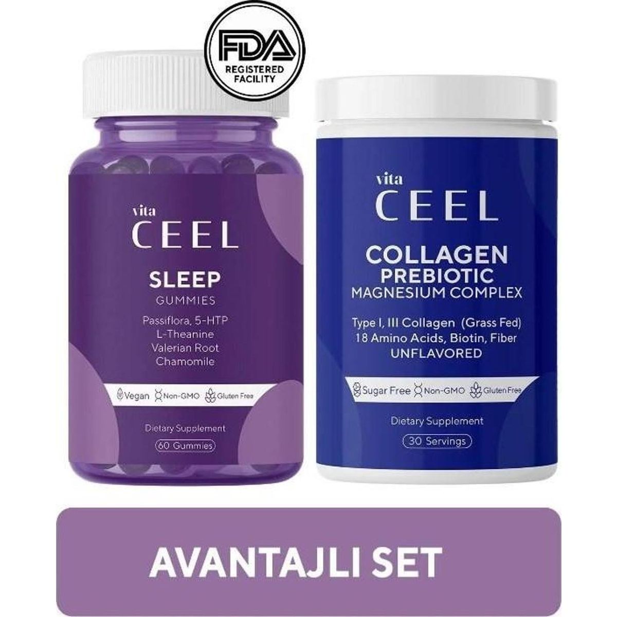 Vita Ceel Collagen Prebiotic 30 Servis 150 gr Toz + Vita Ceel Sleep ...