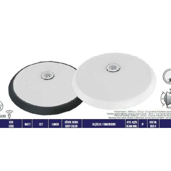 ACK AC17-00131 6500K Beyaz 18W Siyah Kasa Sensörlü Led Tavan Armatürü ...