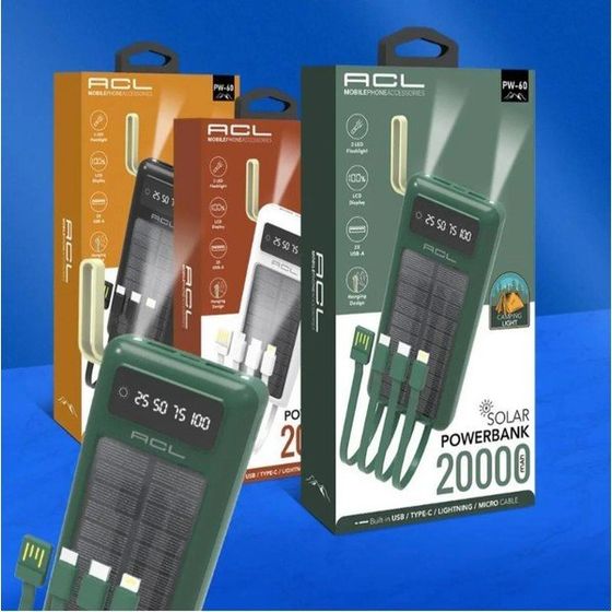 ACL Pw60 Güneş Enerjili Solar 20.000 mAh 4lü Kablolu Led Ekran Fenerli ...
