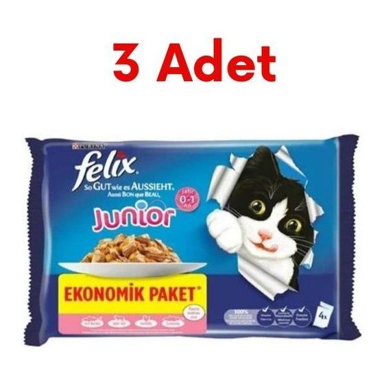 Felix Sığır ve Tavuk Etli Multipack 3'lü Paket 12x85 gr Yavru Kedi Yaş ...