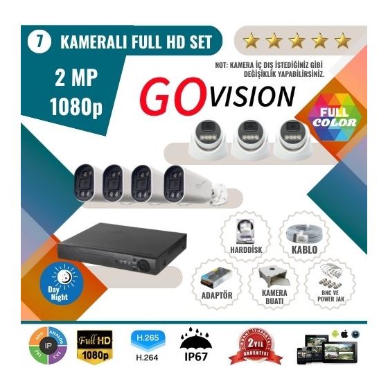 GoVision 2 MP 7 Adet 2 TB Full HD Gece Görüşlü Kayıt Cihazı Dahil AHD ...