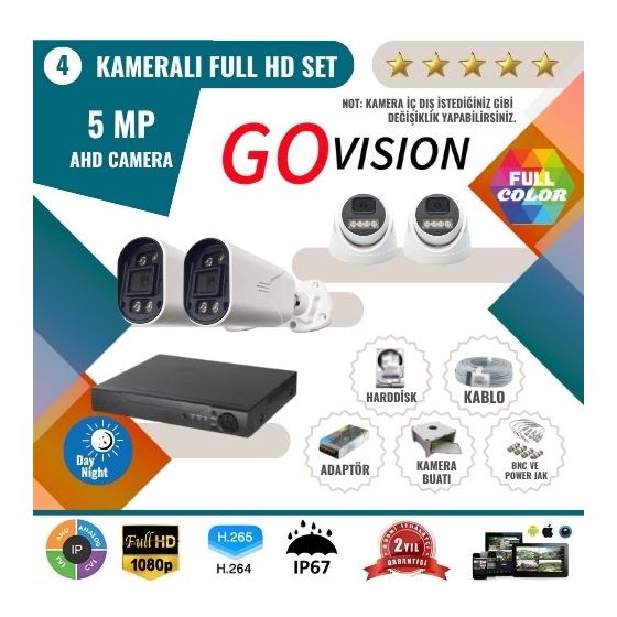 GoVision 500 GB 5 MP 4 Adet Full Color 360 mm Lensli Gece Görüşlü ...