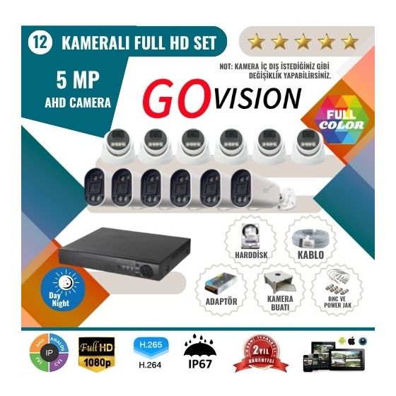 GoVision 8 TB 5 MP 12 Adet Full Color 360 mm Lensli Gece Görüşlü ...