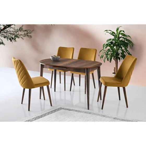 Sweet Home Skala Oval Mdf Açılır Ceviz Masa + 4 Adet Talia Sandalye ...